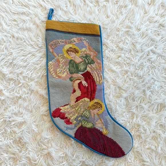 Holiday | Vintage Needlepoint Christmas Angels Peace On Earth Stocking ...